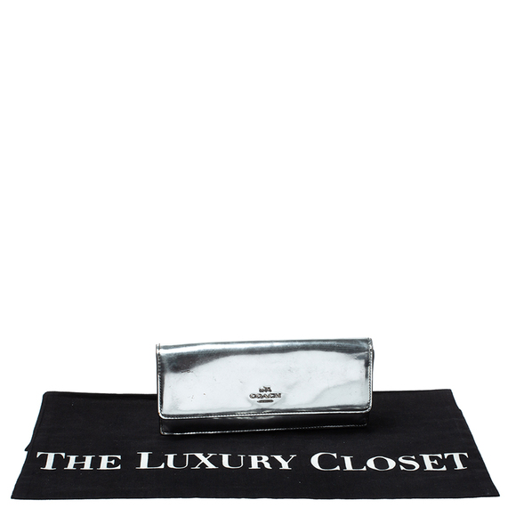 Coach | Bags | Coach Metallic Silver Patent Leather Continental Wallet ...